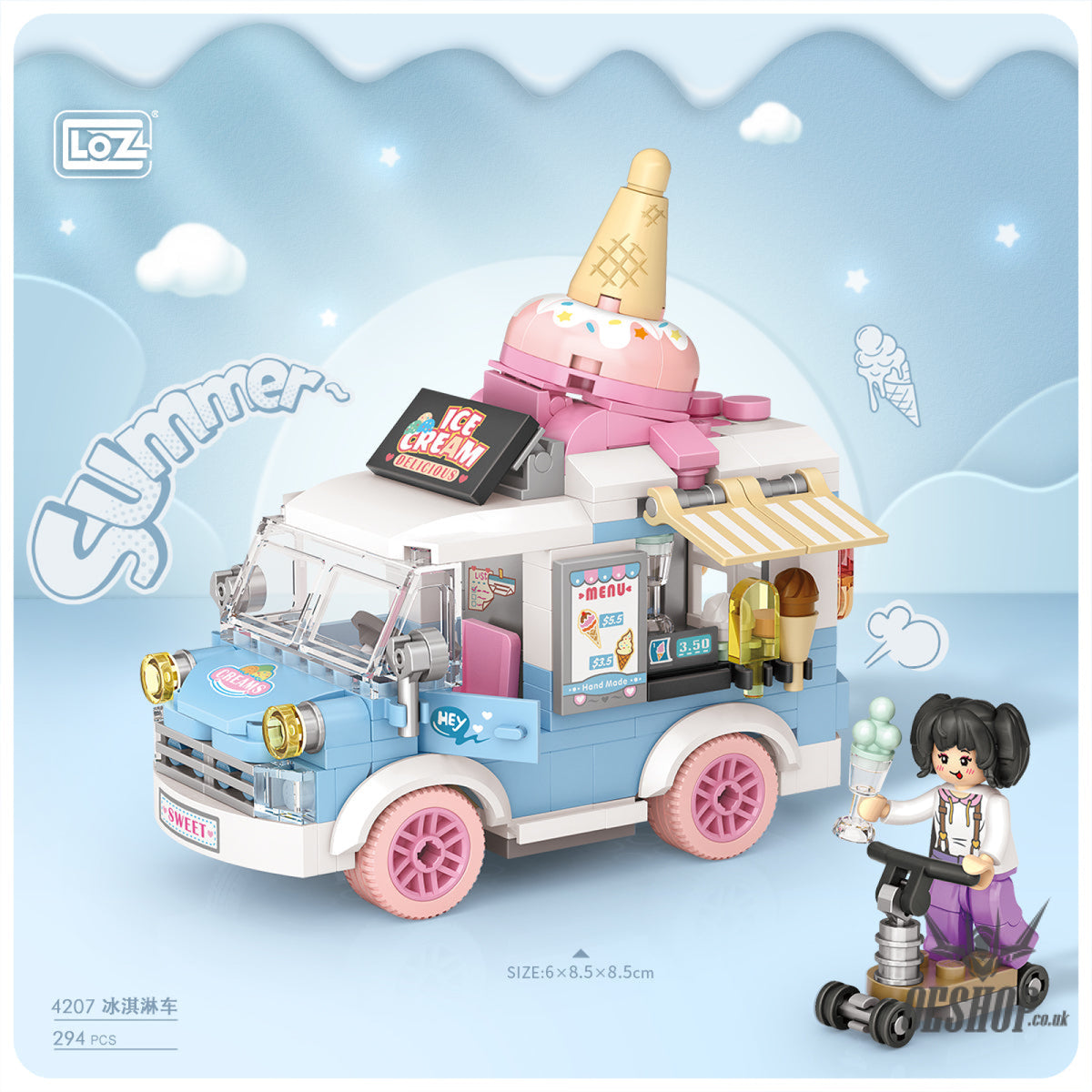 LOZ Mini Block 4207 Ice cream car - 294 Pcs Model Bricks Building Bloc ...